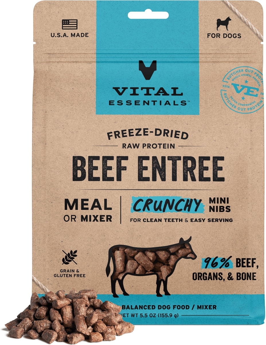 VITAL ESSENTIALS Crunchy Mini Nibs Raw Beef Entree Freeze-Dried Dog ...