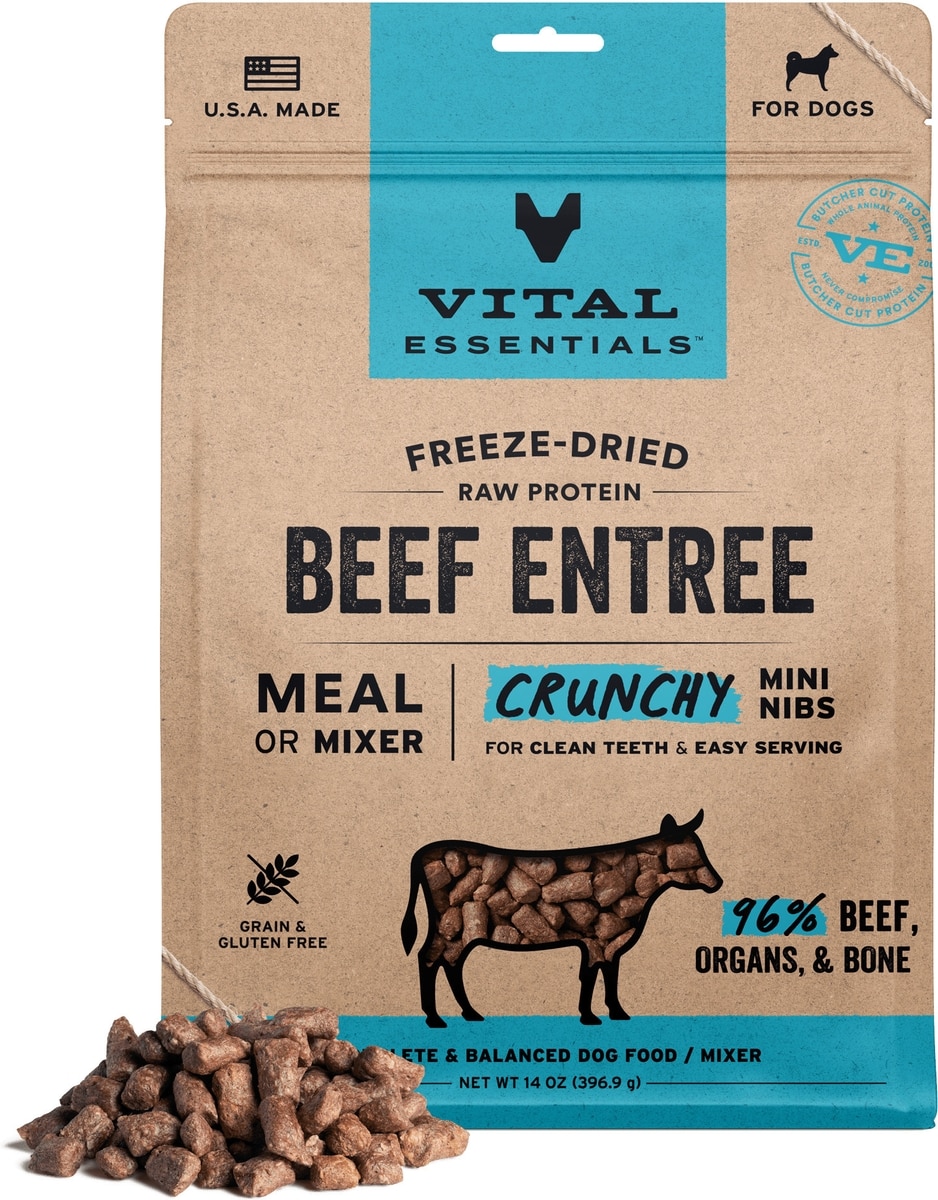 VITAL ESSENTIALS Crunchy Mini Nibs Raw Beef Entree Freeze-Dried Dog ...