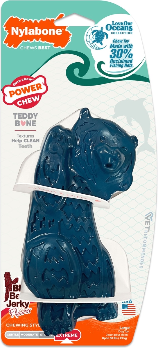 NYLABONE Power Chew Love Our Oceans Teddy Bear Beef Jerky Dental Chew ...
