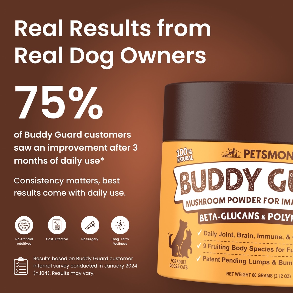 PETSMONT Buddy Guard Mushroom Powder Immune Support Supplement for Dogs ...