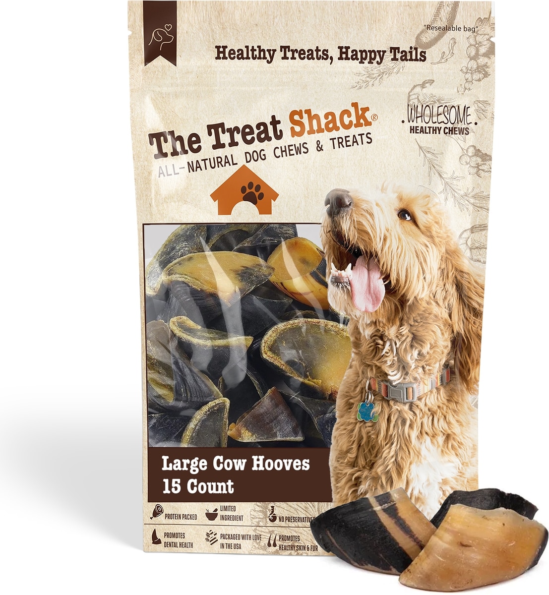 THE TREAT SHACK Large Cow Hooves Dog Treat, 15 count - Chewy.com