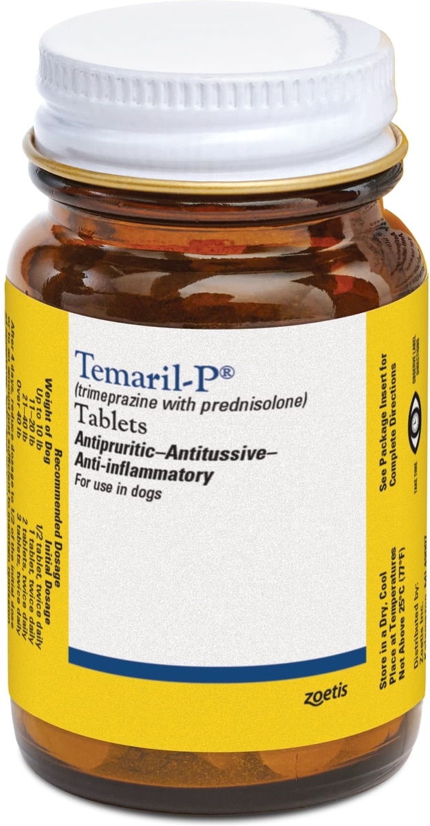 TEMARIL-P (trimeprazine tartrate with prednisolone) Tablets for Dogs ...