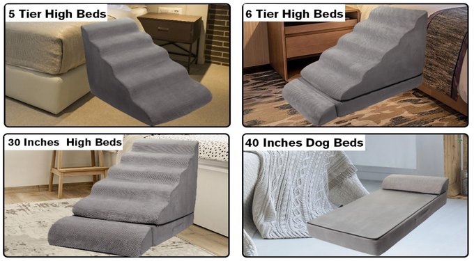 MALOROY High Density Foam 6-Steps Dog & Cat Stairs for High Beds, Grey ...