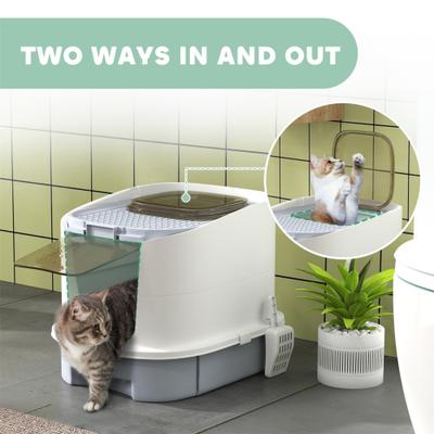 BENCMATE Odor Control Fully Enclosed Cat Litter Box with Grated Lid ...