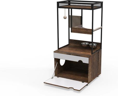 W-JOPNS 48-in Litter Box Enclosure & Cat Tree, Walnut - Chewy.com