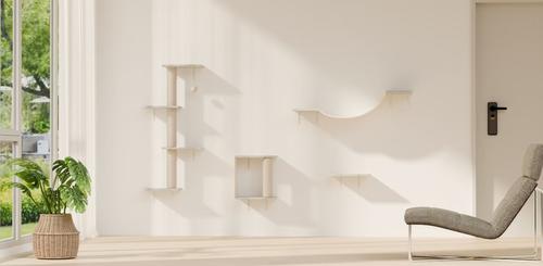 W-JOPNS 4-Piece Modern Wall-Mounted Cat Furniture, Beige - Chewy.com