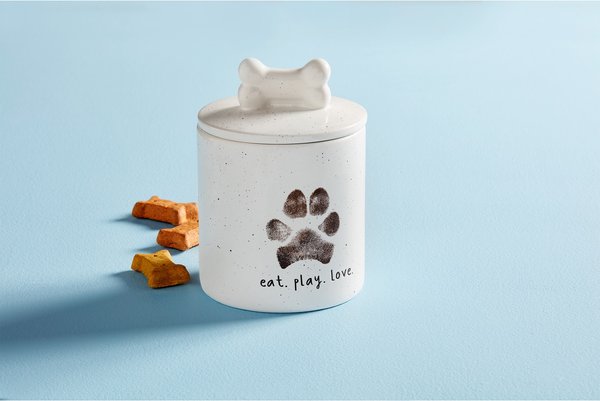 MUD PIE Paw Print Treat Dog Food Storage Container, White - Chewy.com