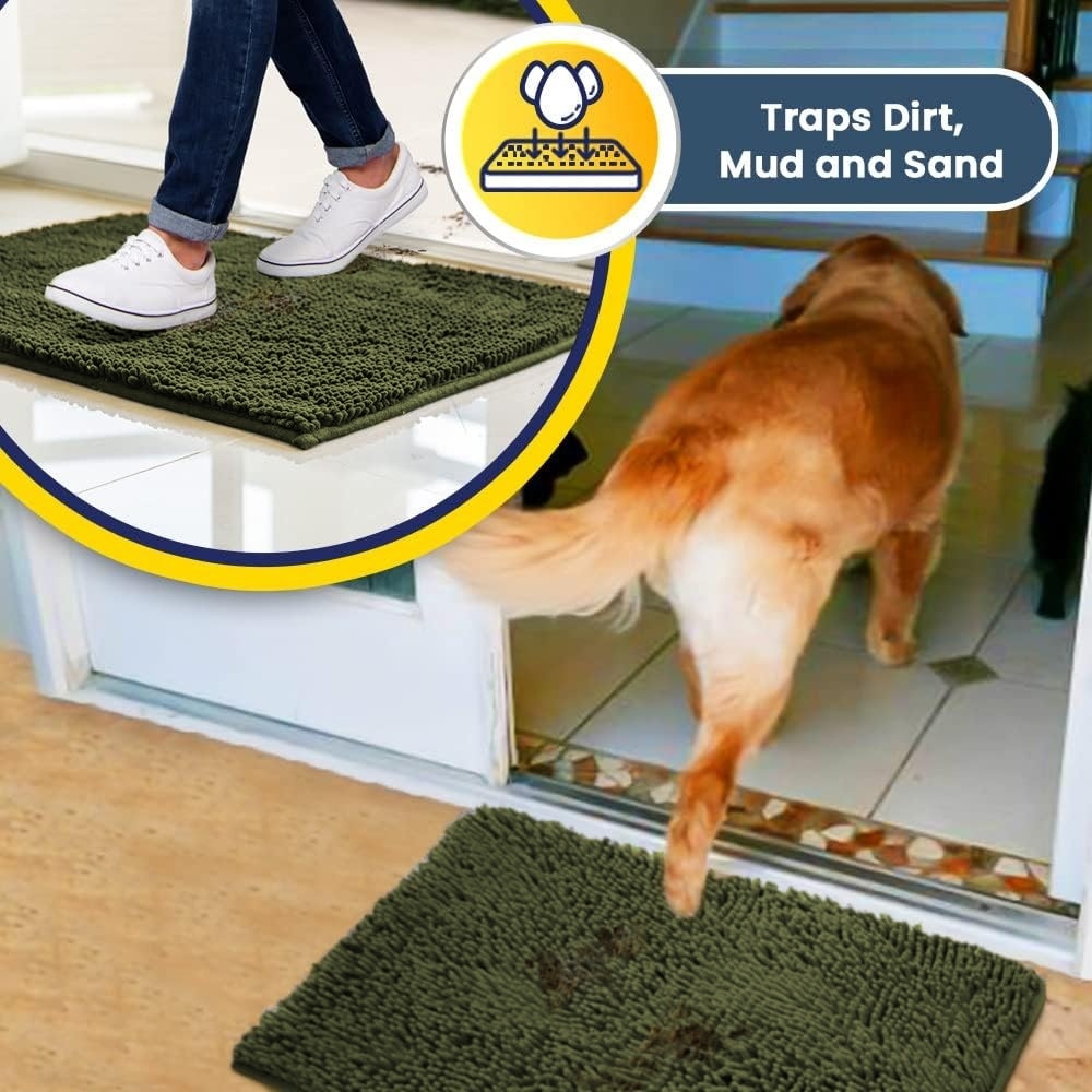MUDDY MAT Highly Absorbent Chenille Dog Door Mat Army Green, 24 x 60-in ...