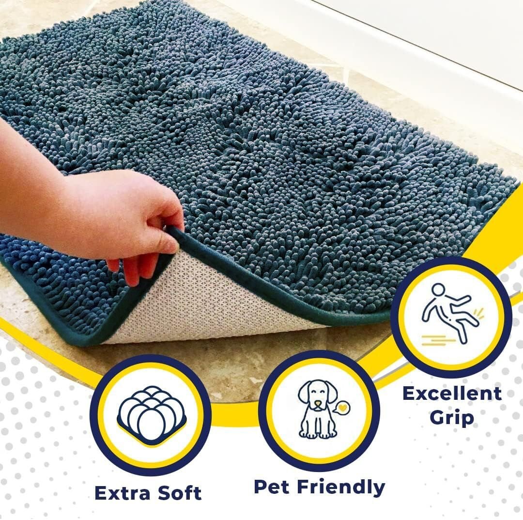 MUDDY MAT Highly Absorbent Chenille Dog Door Mat, Atlantic Blue, 24 x ...