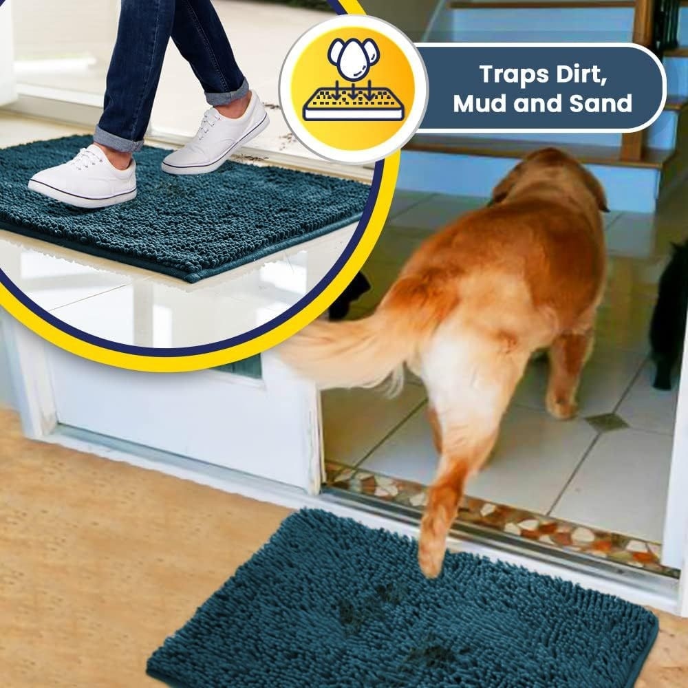 MUDDY MAT Highly Absorbent Chenille Dog Door Mat, Atlantic Blue, 18 x ...