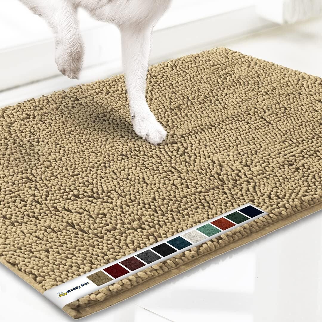 MUDDY MAT Highly Absorbent Chenille Dog Door Mat, Beige, 18 x 28-in ...