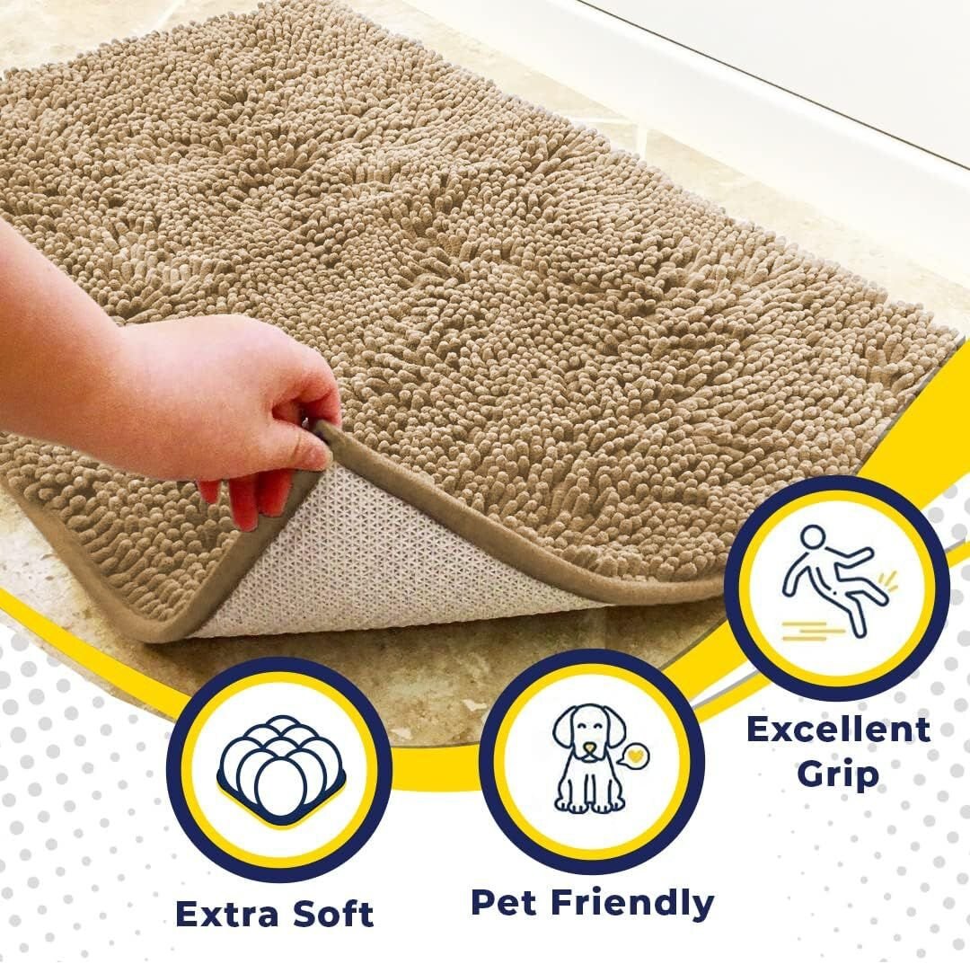 MUDDY MAT Highly Absorbent Chenille Dog Door Mat, Beige, 18 x 28-in ...