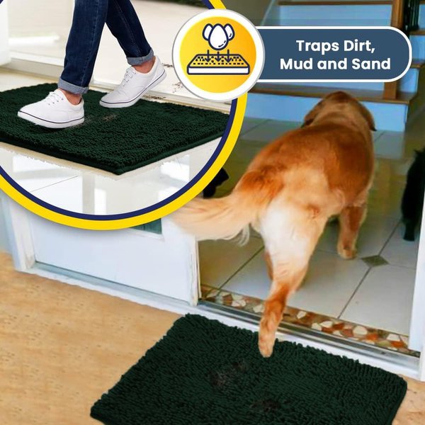 MUDDY MAT Highly Absorbent Chenille Dog Door Mat Dark Green, 24 x 60-in ...