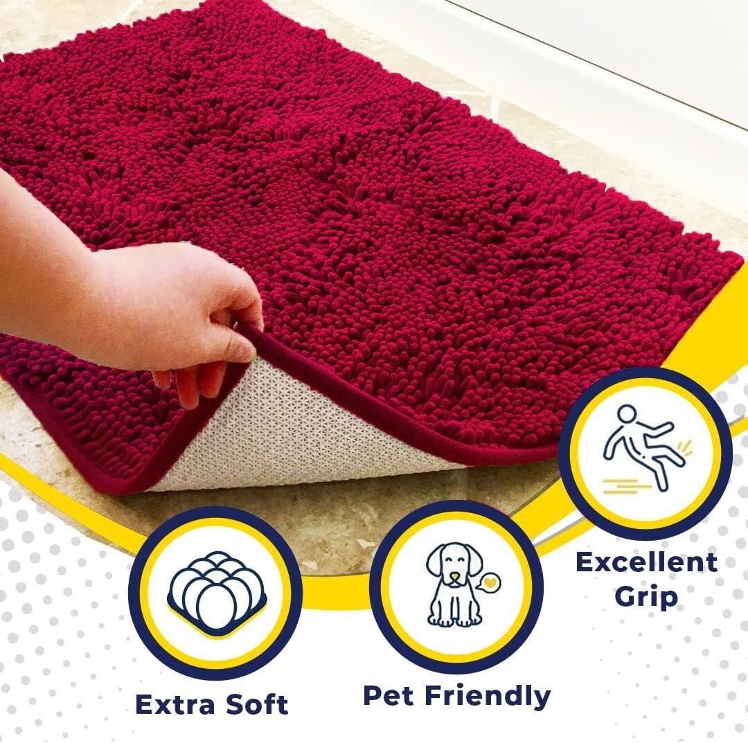 MUDDY MAT Highly Absorbent Chenille Dog Door Mat Maroon, 24 x 60-in ...