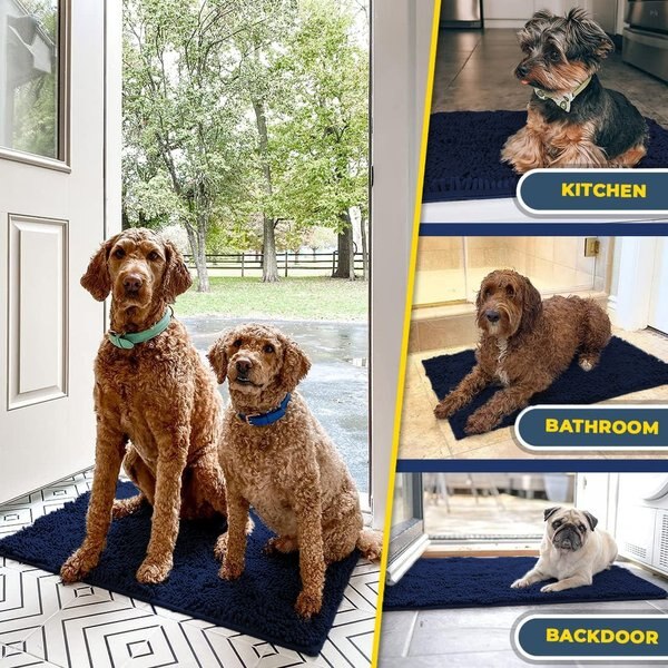 MUDDY MAT Highly Absorbent Chenille Dog Door Mat Navy Blue, 24 x 72-in ...