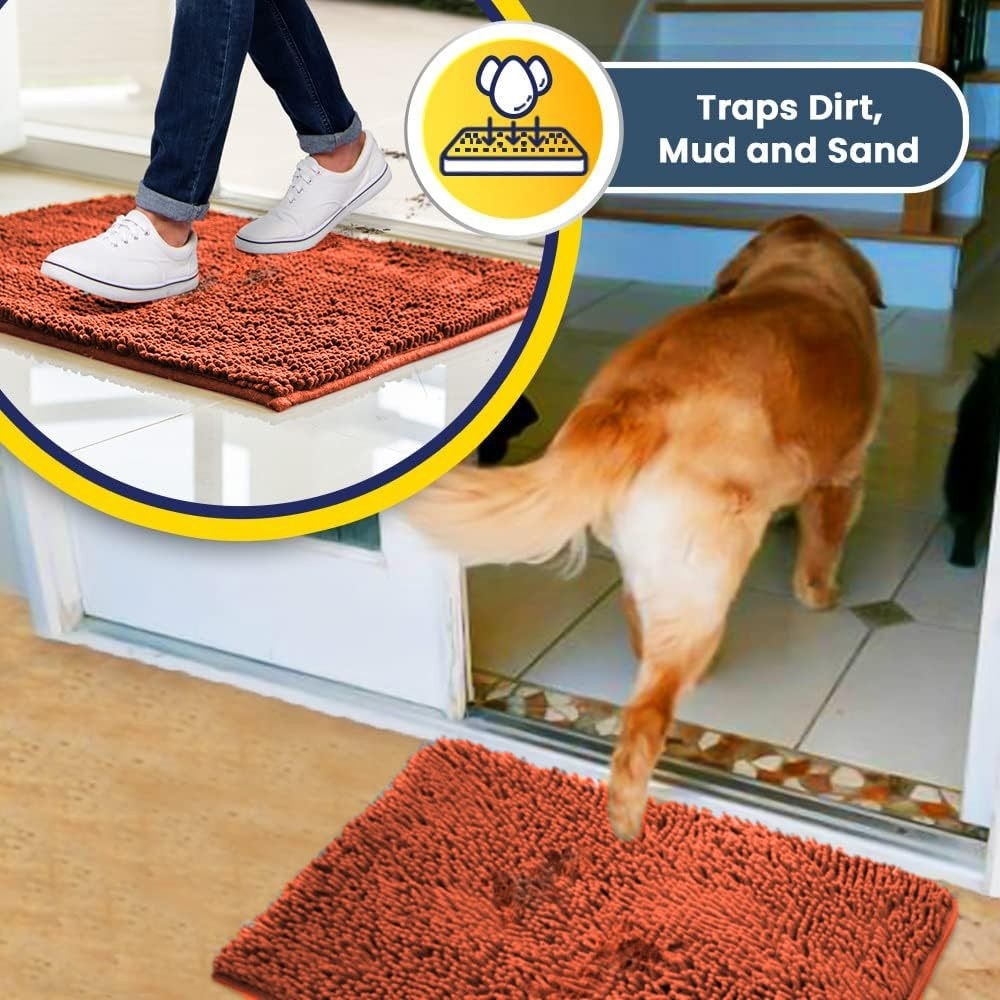 Discontinued - MUDDY MAT Highly Absorbent Chenille Dog Door Mat, Orange ...