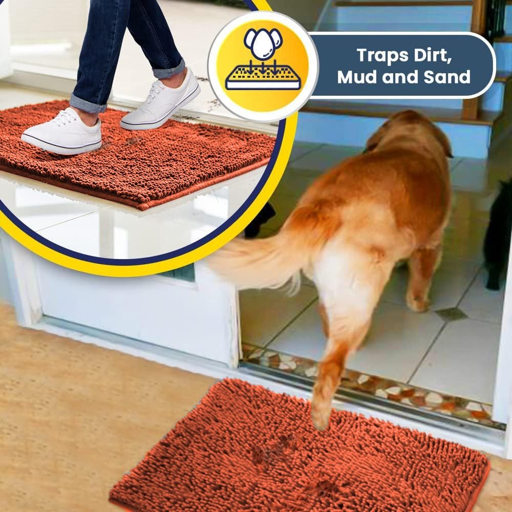 MUDDY MAT Highly Absorbent Chenille Dog Door Mat, Orange, 24 x 60-in ...