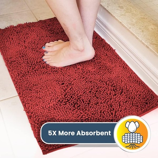 MUDDY MAT Highly Absorbent Chenille Dog Door Mat, Red, 24 x 35-in ...