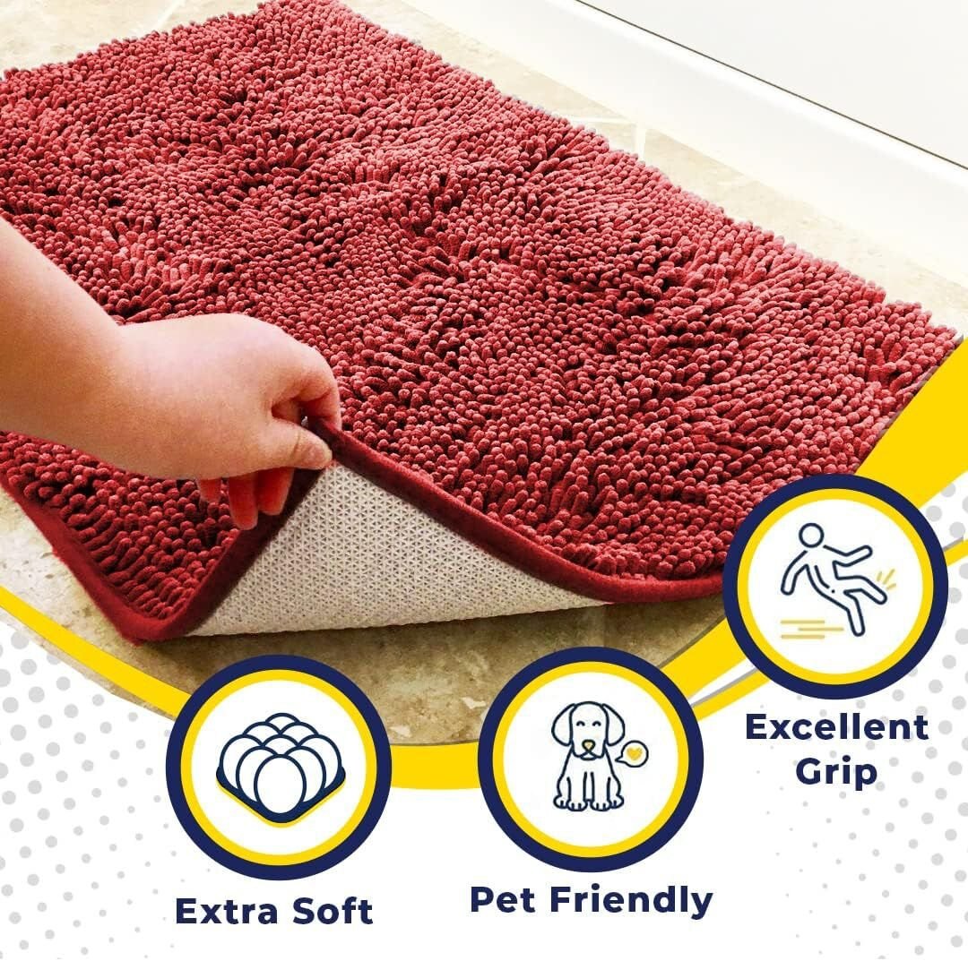 MUDDY MAT Highly Absorbent Chenille Dog Door Mat, Red, 35 x 60-in ...
