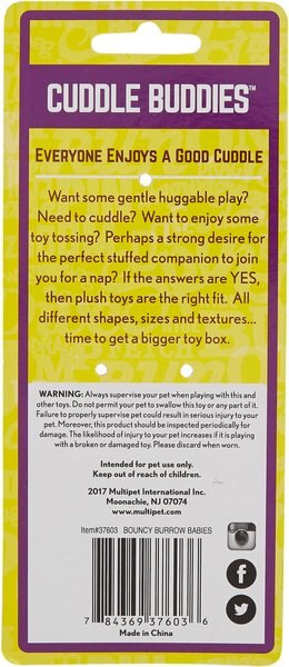 MULTIPET Bouncy Burrow Buddies Babies Squeaky Stuffing-Free Plush Puppy ...