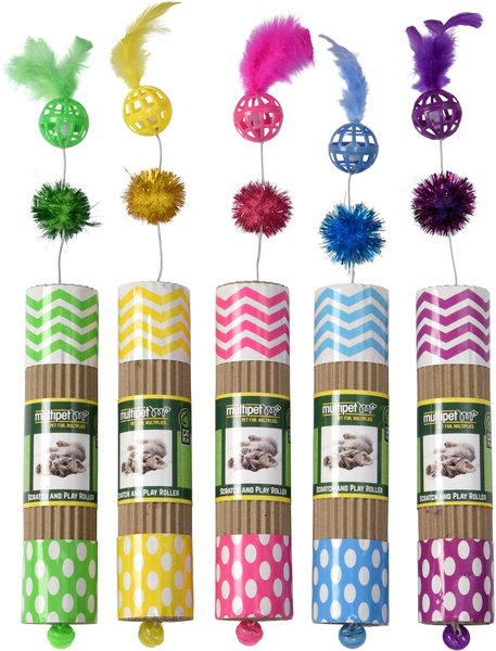 MULTIPET Cardboard Roller Cat Scratcher Toy with Catnip, Color Varies ...