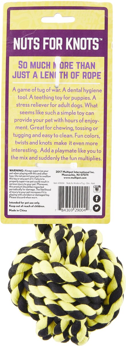 MULTIPET Nuts for Knots Heavy Duty Rope with Tug Dog Toy, Color Varies ...