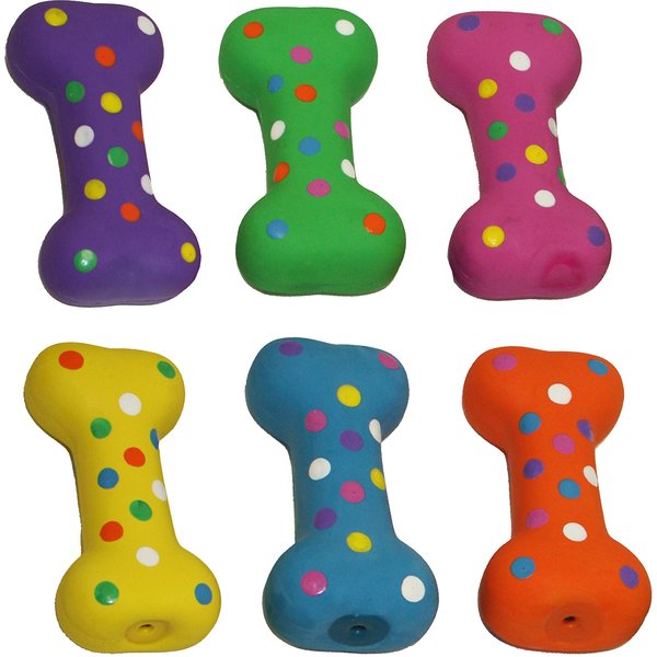 MULTIPET Polka Dot Bone Squeaky Plush Dog Toy, Color Varies, 4-in ...