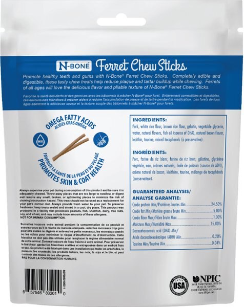 N-BONE Bacon Flavor Chew Sticks Ferret Treat, 3.74-oz bag - Chewy.com
