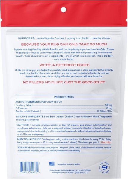 NATIVE PET Cranberry Bladder Chews Kidney & Urinary Supplement for Dogs ...