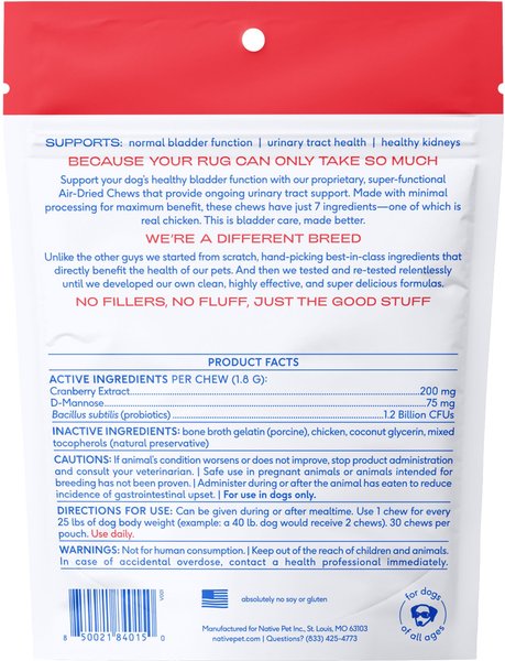 NATIVE PET Cranberry Bladder Chews Kidney & Urinary Supplement for Dogs, 30 count - Chewy.com