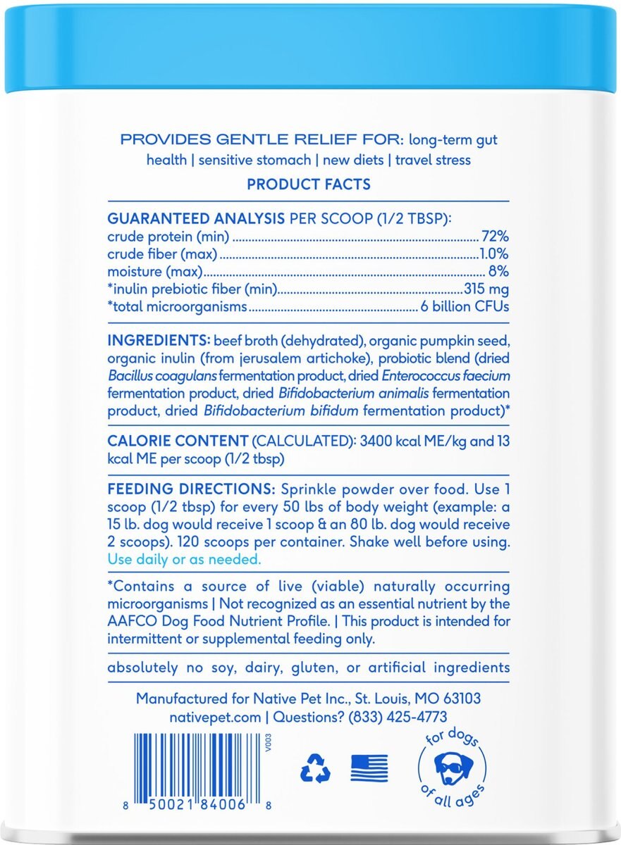 NATIVE PET Probiotic Vet-Formulated Powder Digestive Supplement for ...