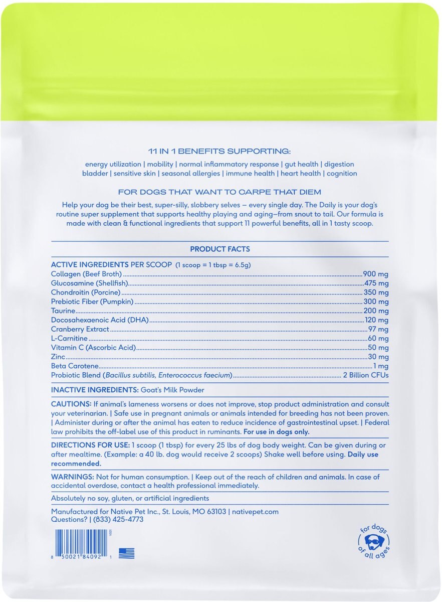 NATIVE PET The Daily Powder 11-in-1 Multivitamin Supplement for Dogs ...