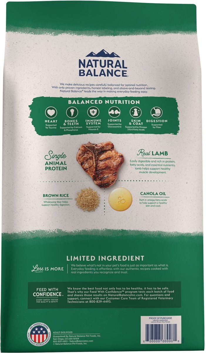 NATURAL BALANCE Limited Ingredient Lamb & Brown Rice Recipe Dry Dog ...