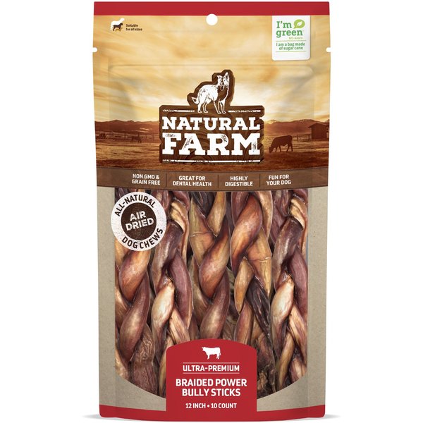 NATURAL FARM Braided Power Beef Bully Sticks Dog Treats, 6-in, 10 count ...