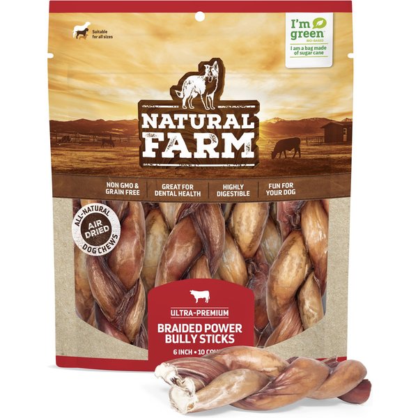 NATURAL FARM Braided Power Beef Bully Sticks Dog Treats, 6-in, 10 count ...
