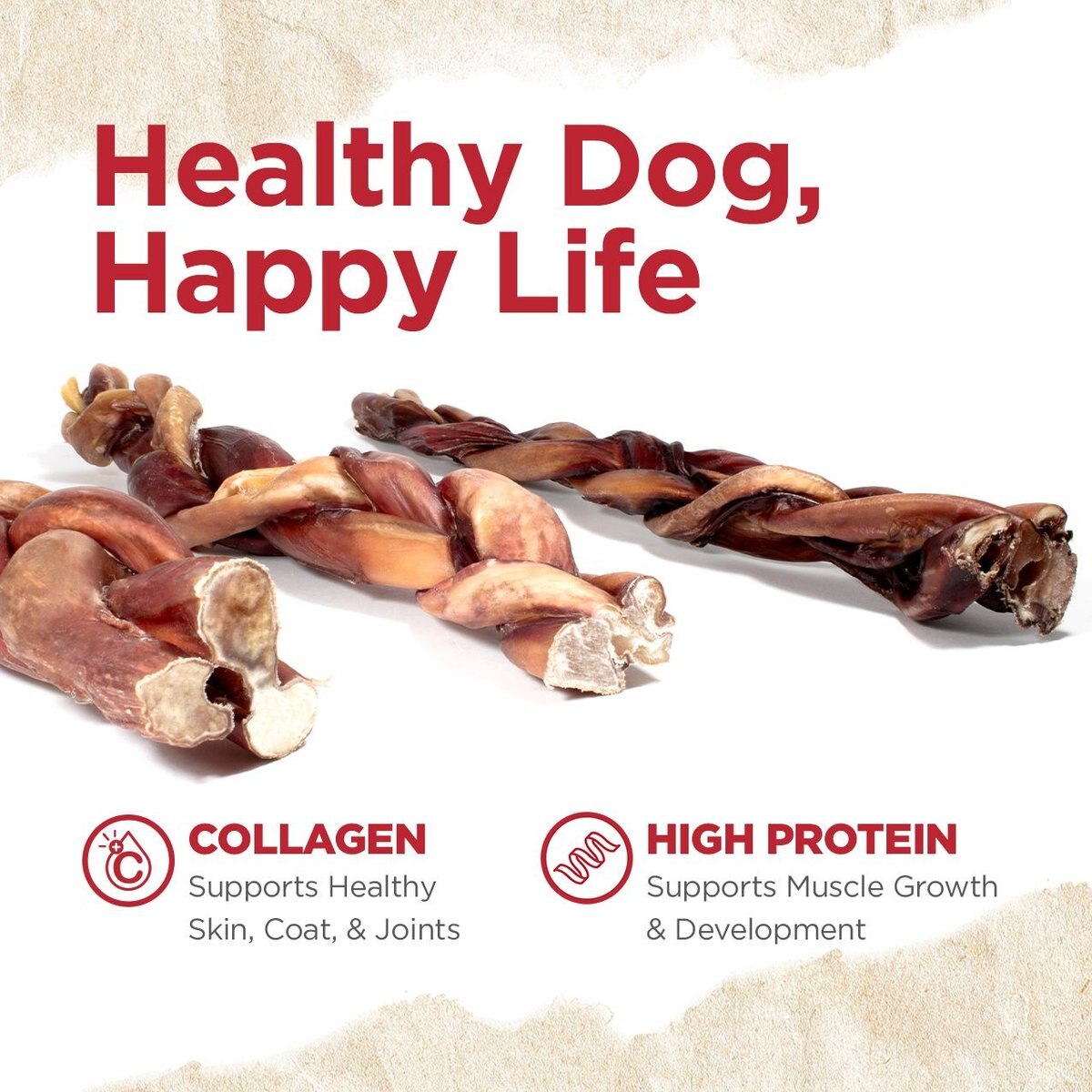 NATURAL FARM Braided Power Beef Bully Sticks Dog Treats, 6-in, 10 count ...