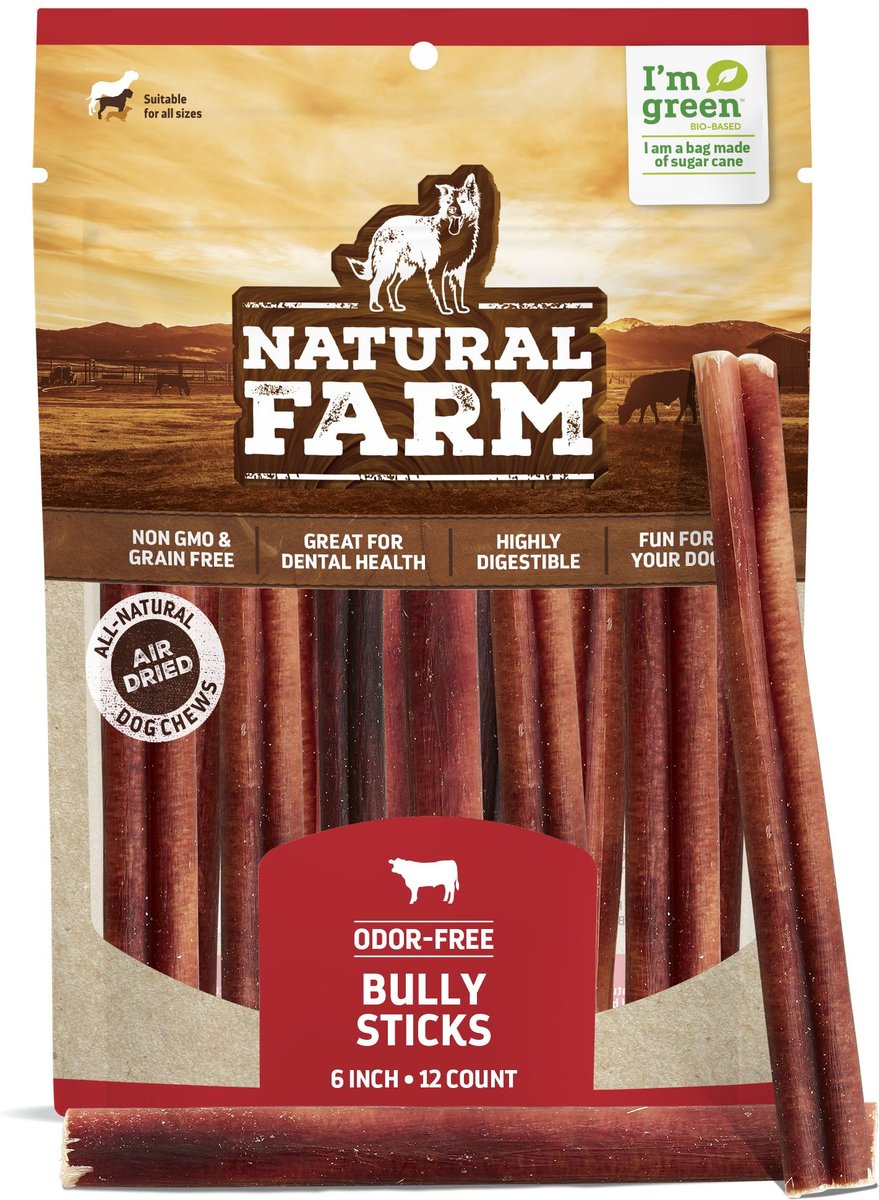 NATURAL FARM Odor Free 6-inch Bully Stick Dog Chews, 12 count - Chewy.com