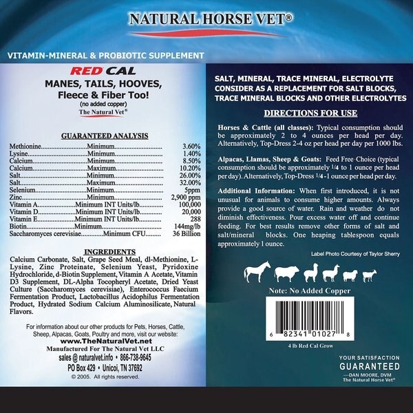 NATURAL HORSE VET Multi-Species Red Cal Grow Mane & Tail Supplement, 4 ...