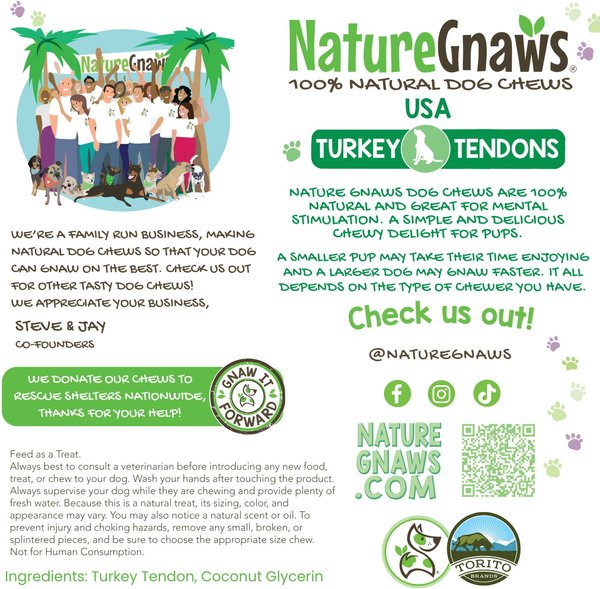 NATURE GNAWS USA Turkey Tendon Natural Dog Chew Treats, 1-lb bag ...