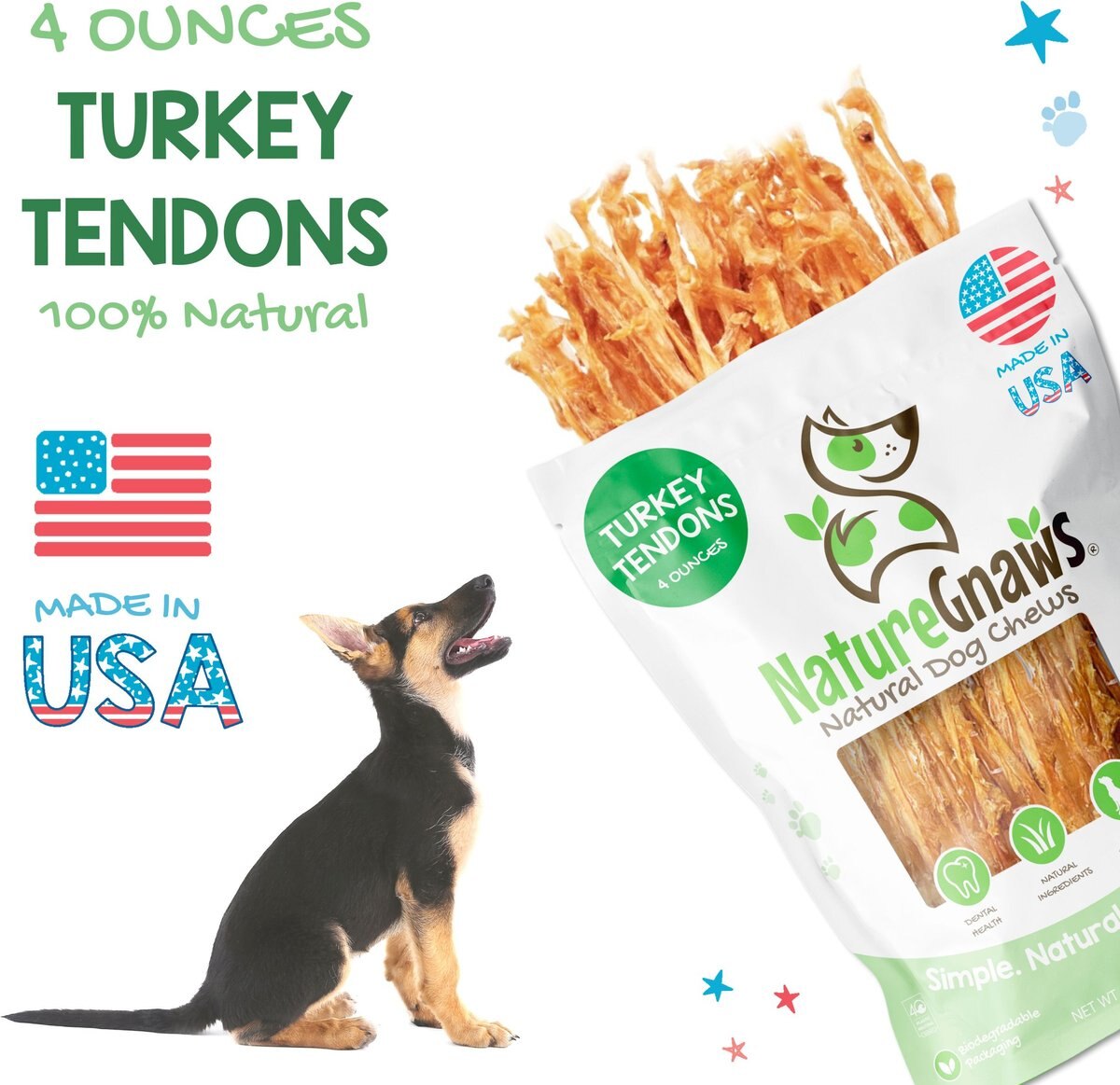 NATURE GNAWS USA Turkey Tendon Natural Dog Chew Treats, 4-oz bag ...