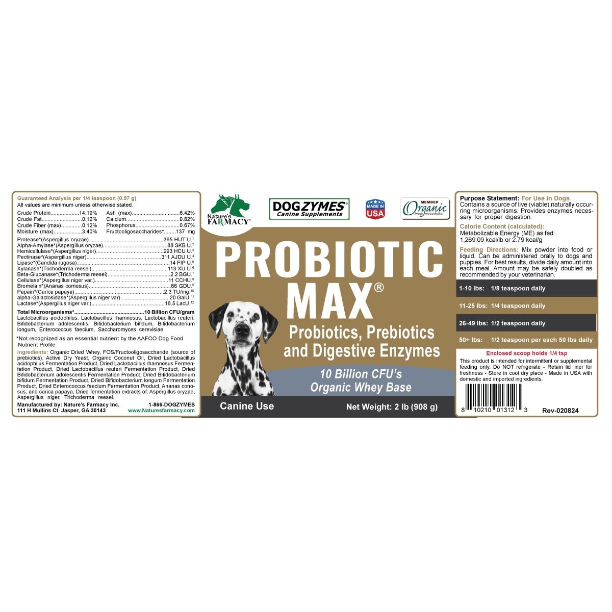 NATURE'S FARMACY Dogzymes Probiotic Max Dog Supplement, 1-lb jar ...
