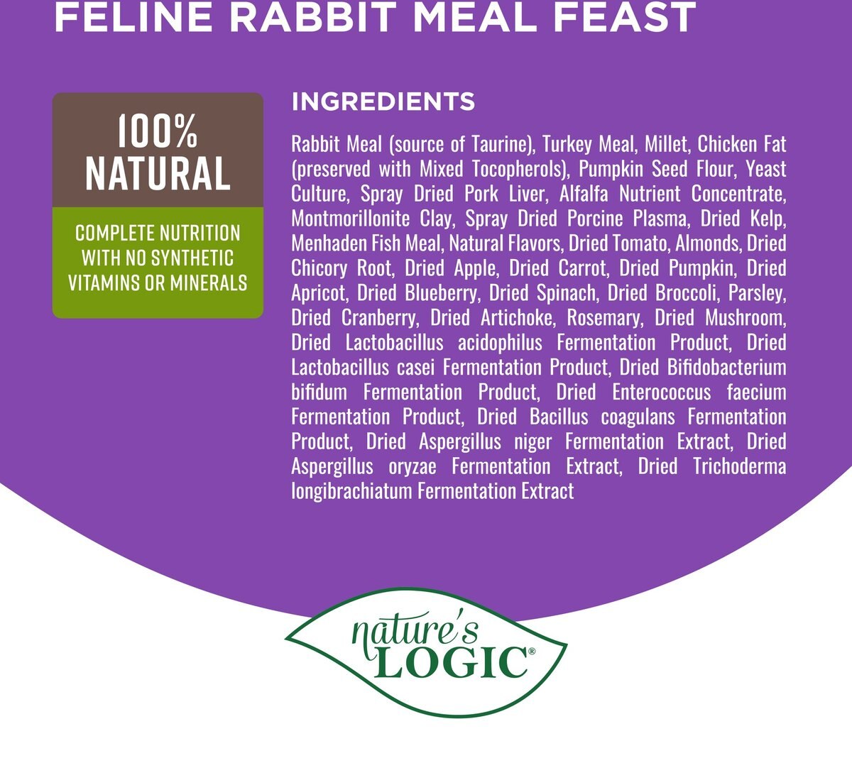 NATURE'S LOGIC 100% Natural Feline Rabbit Meal Feast All Life Stages ...