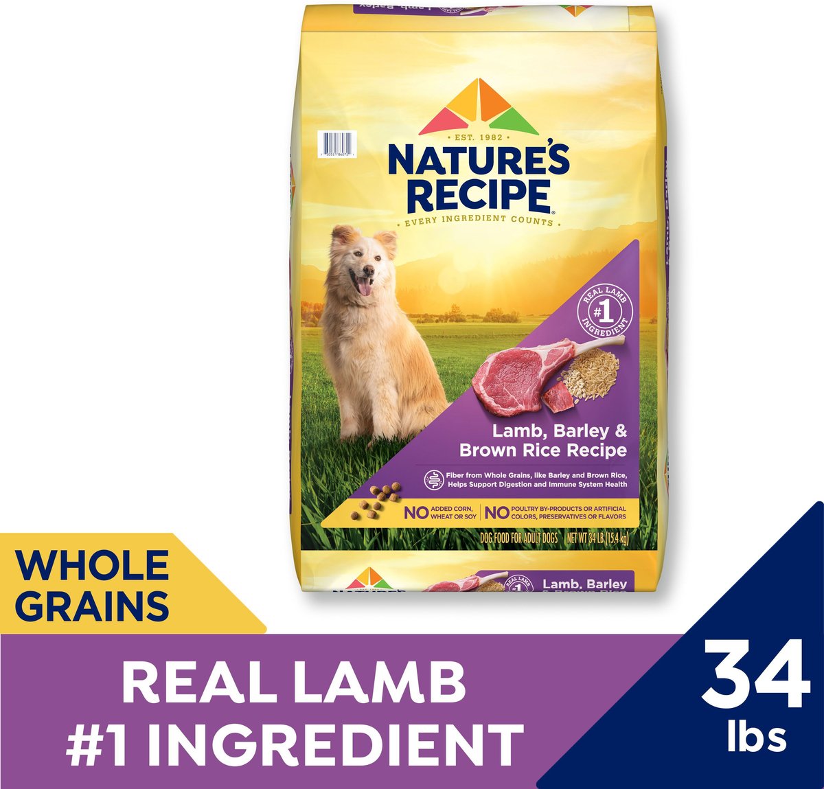NATURE'S RECIPE Adult Lamb, Barley & Brown Rice Recipe Dry Dog Food, 34 ...