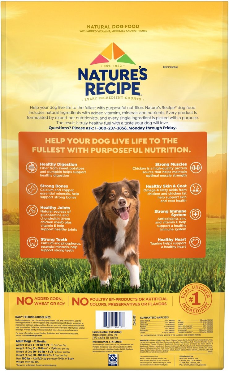 NATURE'S RECIPE Grain-Free Chicken, Sweet Potato & Pumpkin Recipe Dry ...