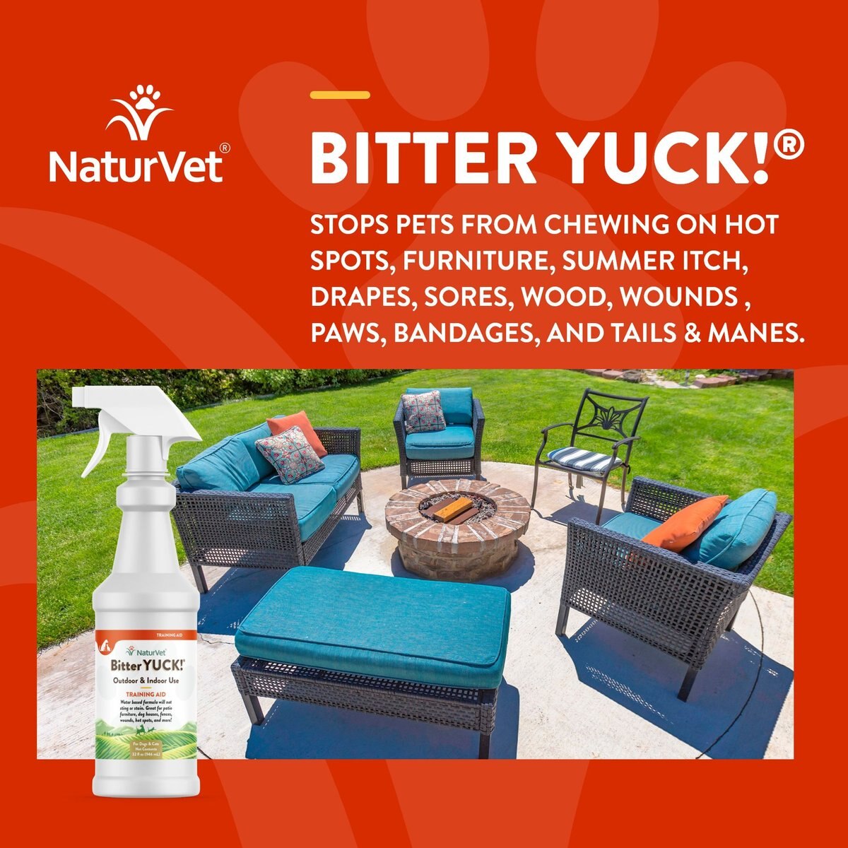 NATURVET Bitter Yuck! No Chew Training Spray for Dogs & Cats, 32-fl oz ...