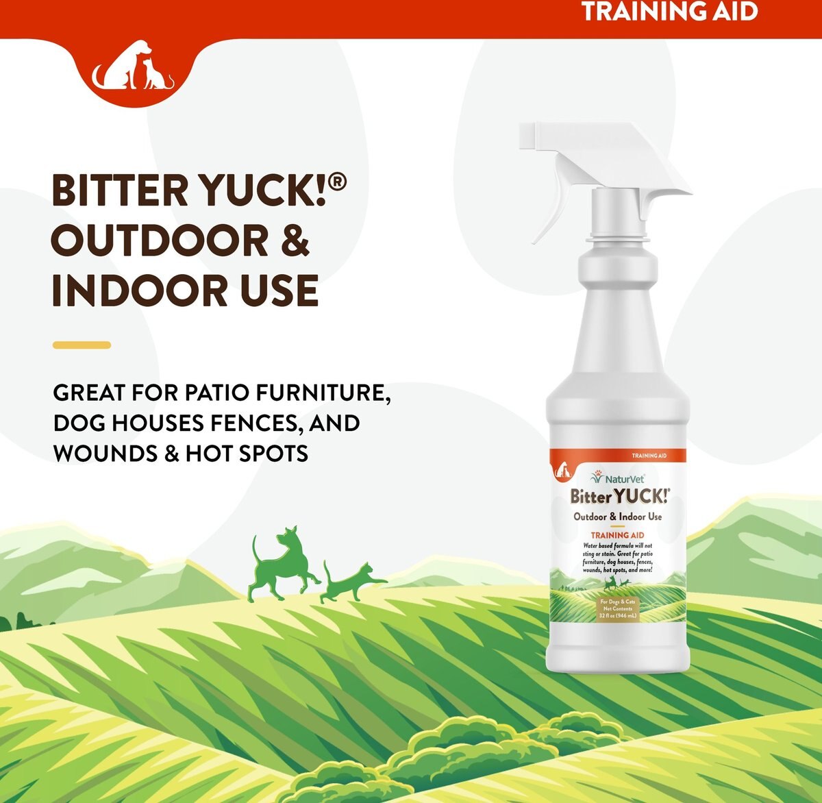 NATURVET Bitter Yuck! No Chew Training Spray for Dogs & Cats, 32-fl oz ...