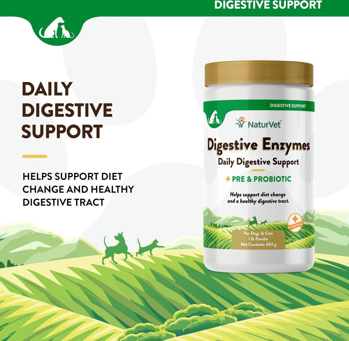 NATURVET Digestive Enzymes Plus Pre & Probiotic Powder Supplement for ...