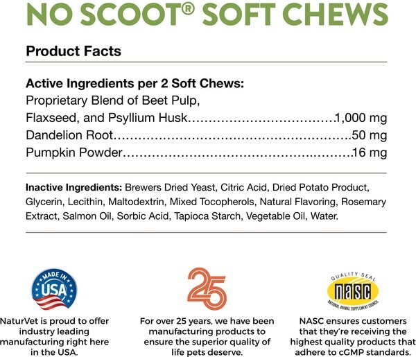 NATURVET No Scoot Plus Pumpkin Soft Chews Digestive Supplement for Dogs ...