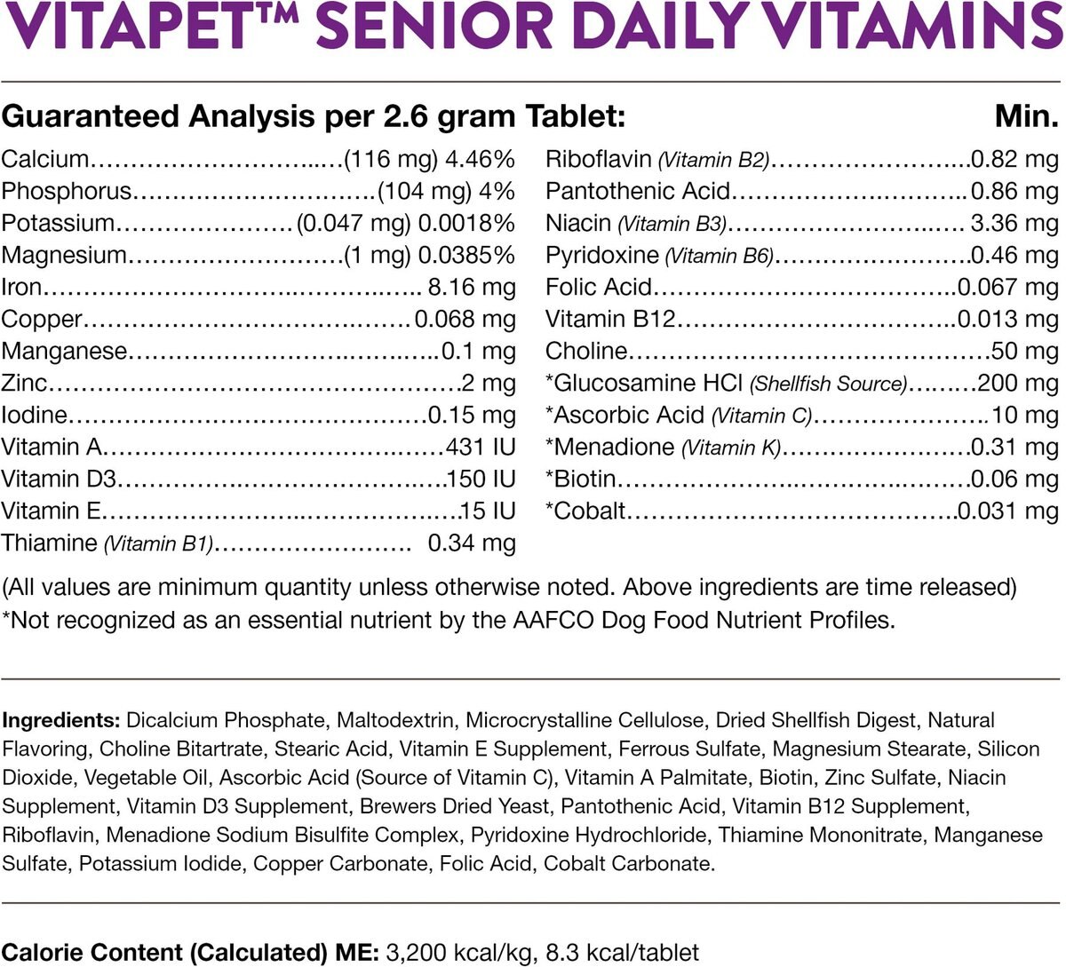 NATURVET VitaPet Senior Daily Vitamins Plus Glucosamine Dog Supplement ...