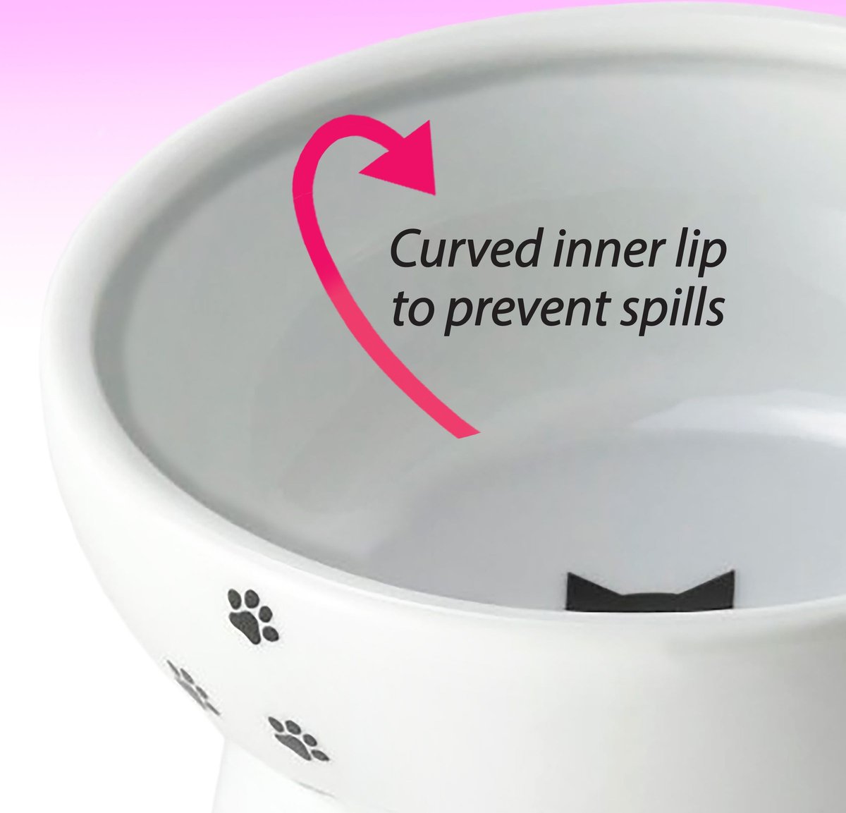 NECOICHI Ceramic Elevated Cat Food Bowl, White Paw Print, 1.5-cup - Chewy.com